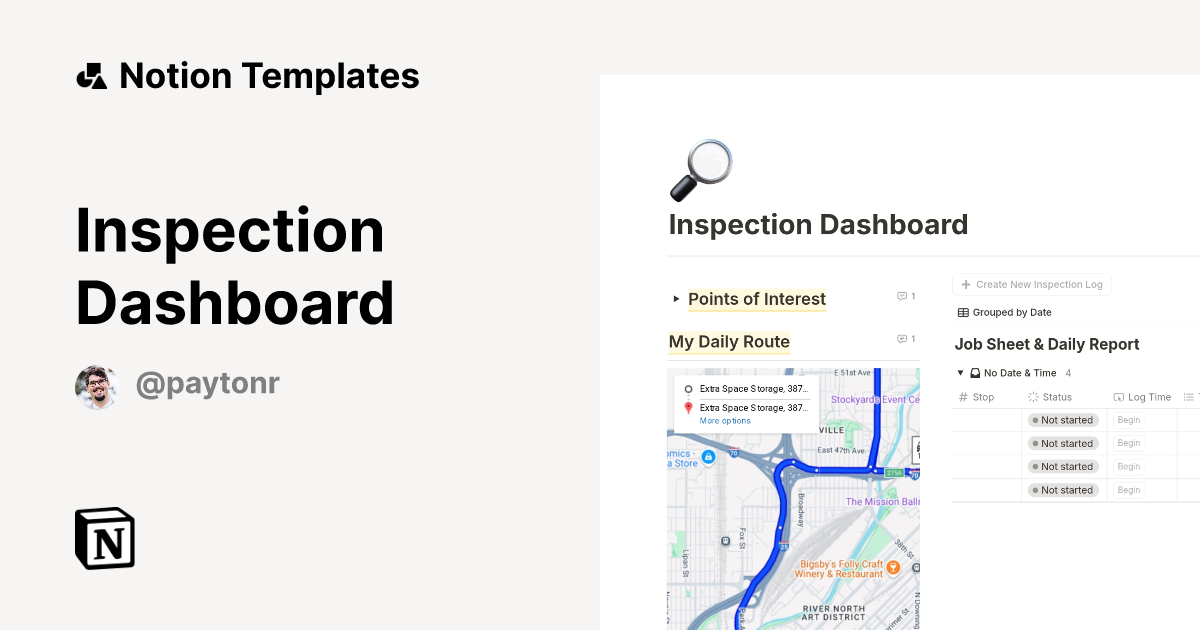 Inspection Dashboard Template by Payton Rogers | Notion Marketplace