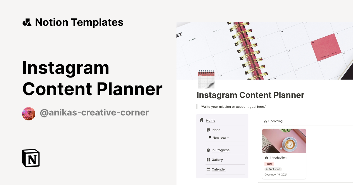Instagram Content Planner Template by Anika's Creative Corner | Notion ... Instagram Content Planner Template by Anika's Creative Corner | Notion ...