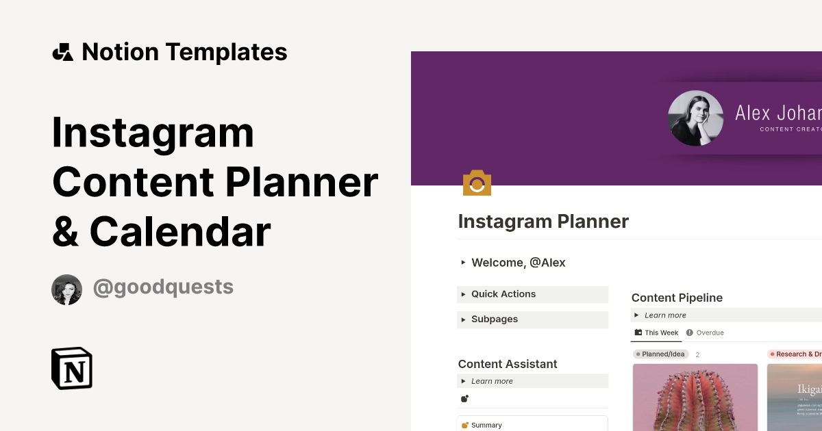 Instagram Content Planner & Calendar Template | Notion Marketplace