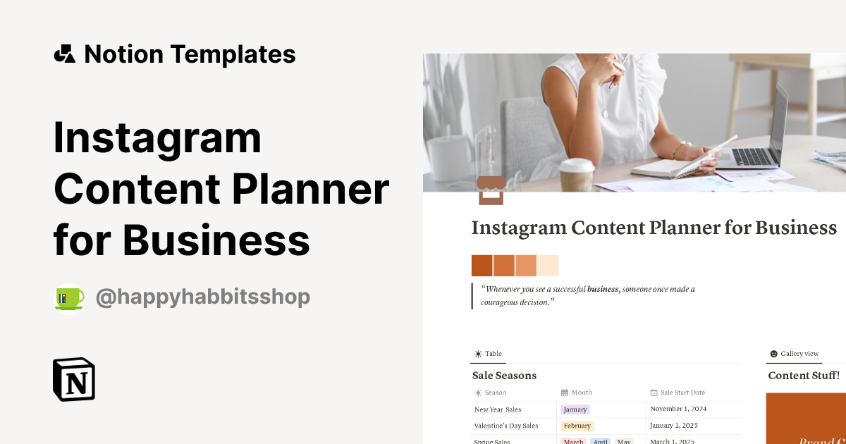 Instagram Content Planner for Business Template | Notion Marketplace