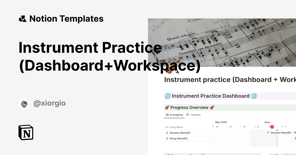 Instrument Practice (Dashboard+Workspace) Template by Xiorgio | Notion ...