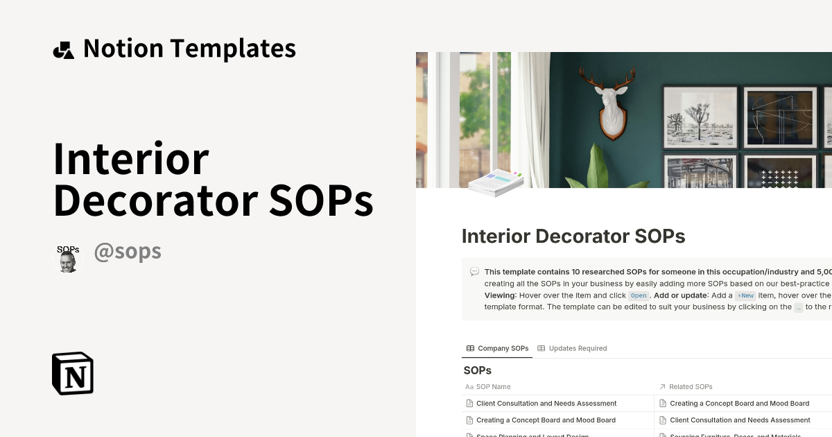 Interior Decorator SOPs Template by SOPs | Notion Marketplace