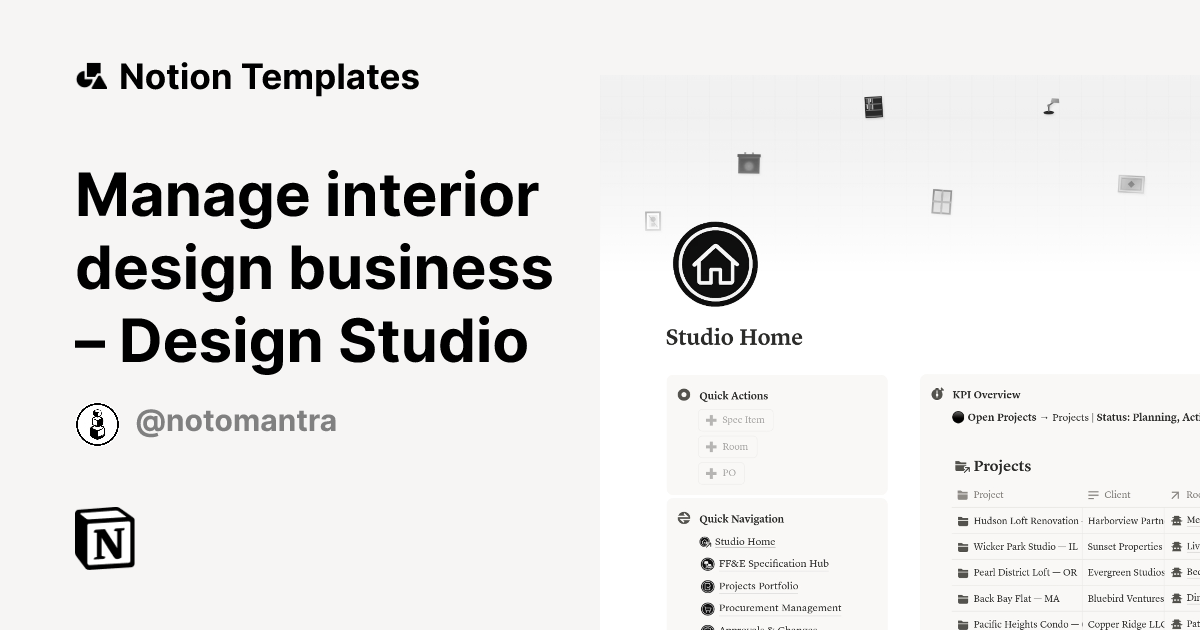 Manage interior design business – Design Studio Template | Notion ...
