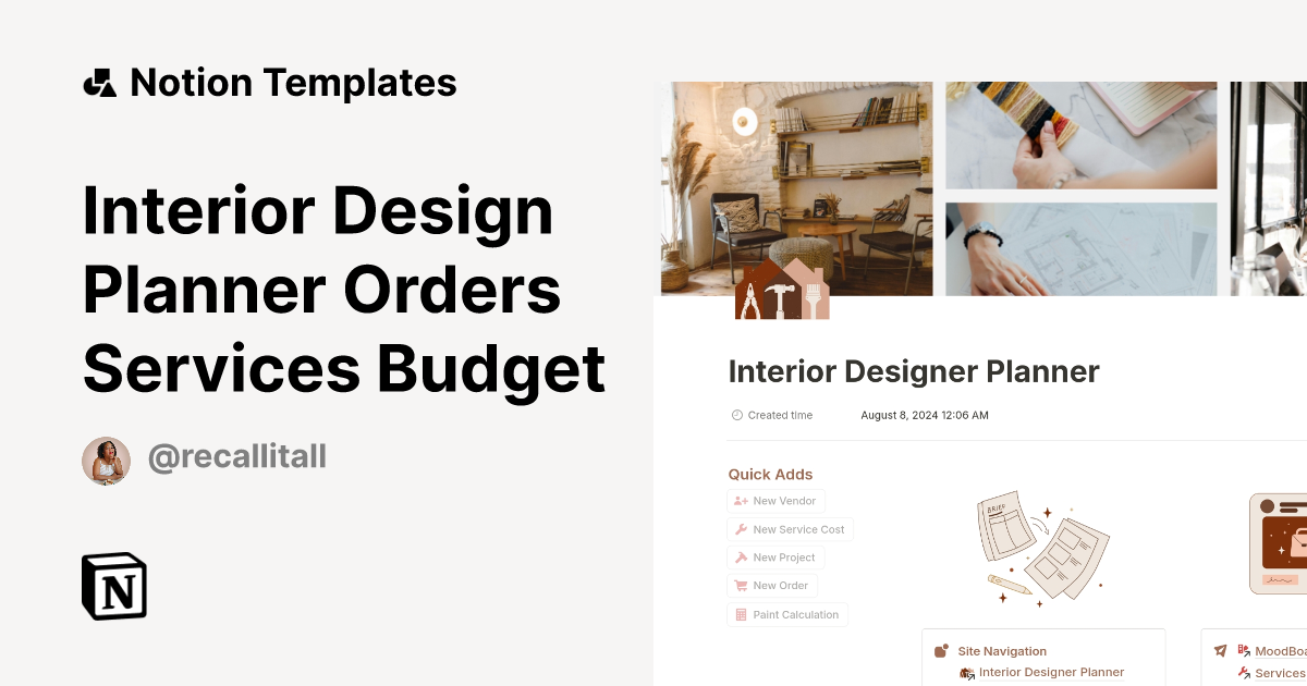 Interior Design Planner Orders Services Budget Template | Notion ...