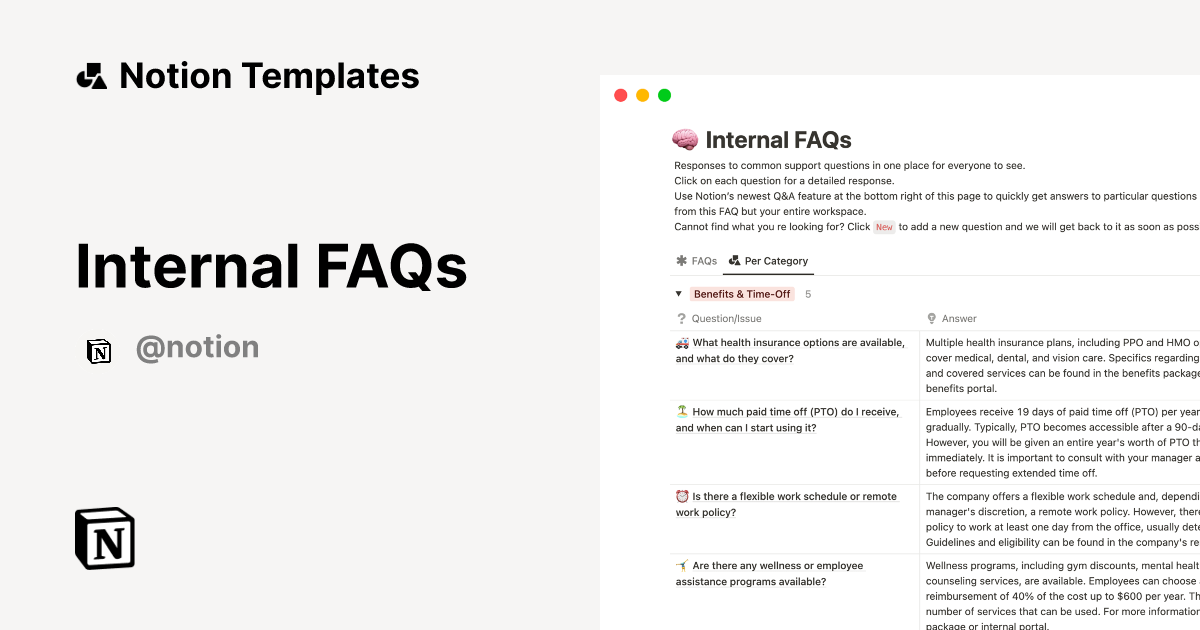 Internal FAQs Template by Notion | Notion Marketplace