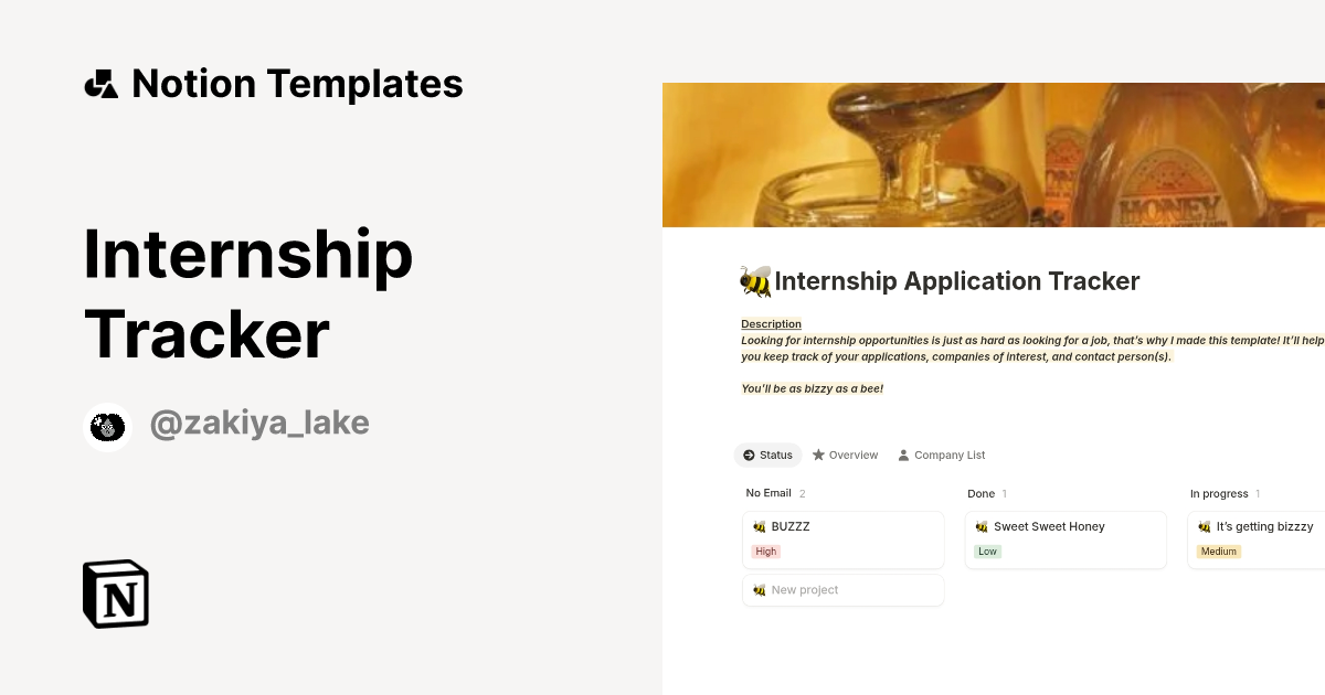 Internship Tracker Template by Zakiya Lake | Notion Marketplace
