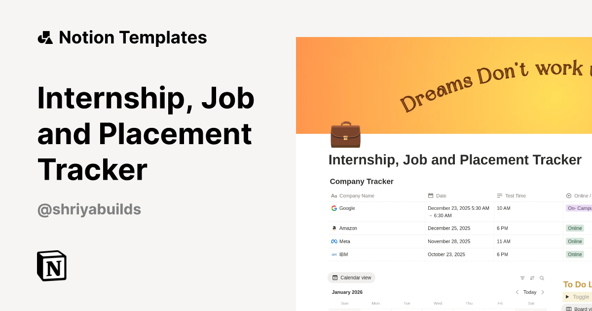 Internship, Job and Placement Tracker Template | Notion Marketplace