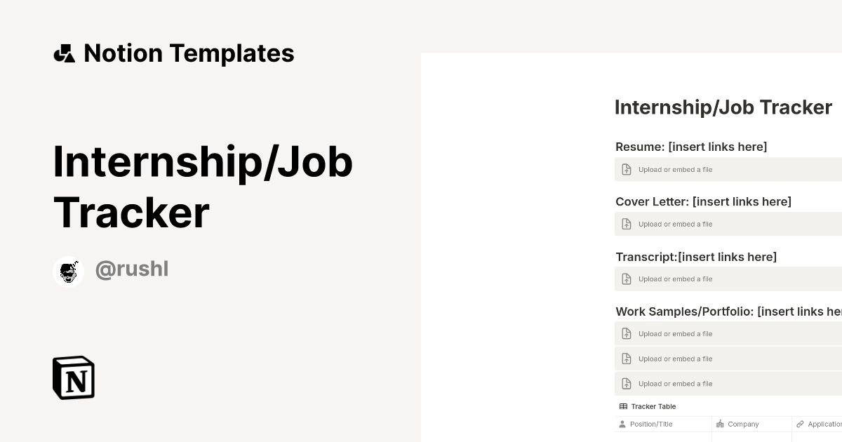 Internship/Job Tracker Template by RushL | Notion Marketplace