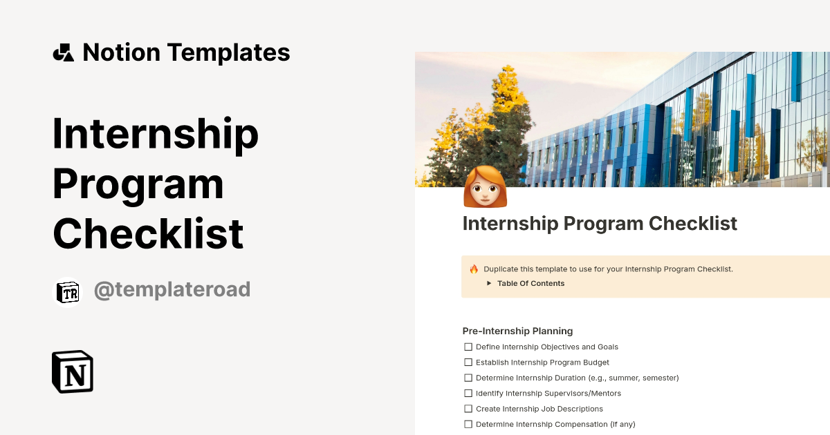 Internship Program Checklist Template | Notion Marketplace