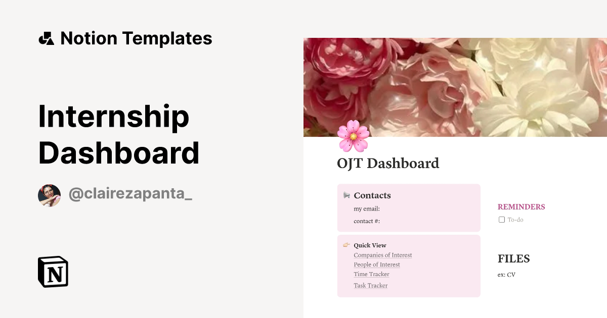 Internship Dashboard Template Notion Marketplace
