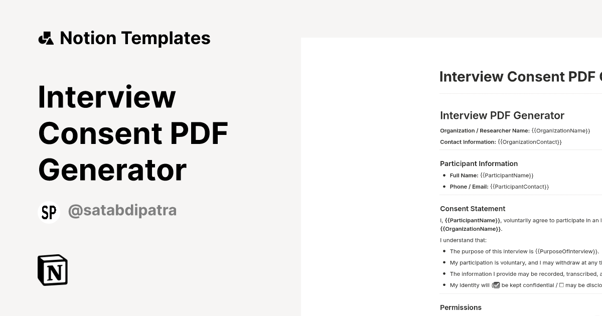 Interview Consent PDF Generator Template | Notion Marketplace