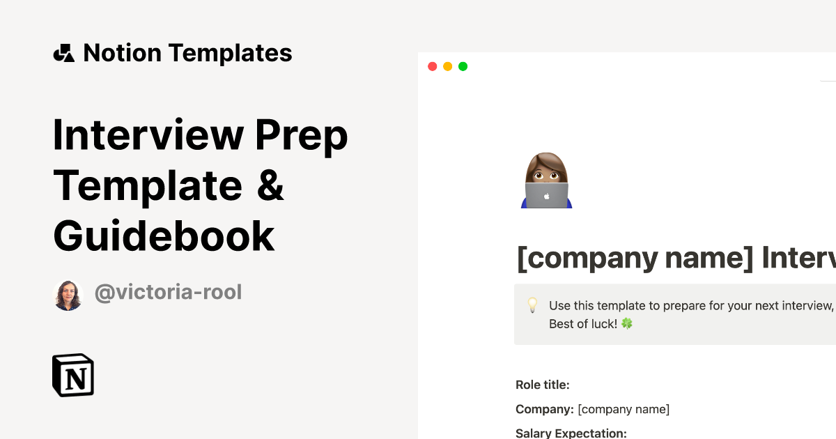 Interview Prep Template & Guidebook Template by Victoria Rool | Notion ...
