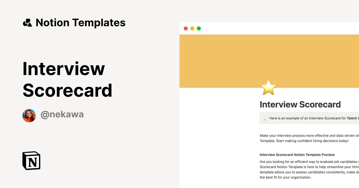 Interview Scorecard Template by Lina Kalysh | Notion Marketplace