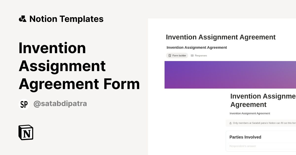 Invention Assignment Agreement Form Template by Satabdi Patra | Notion ...