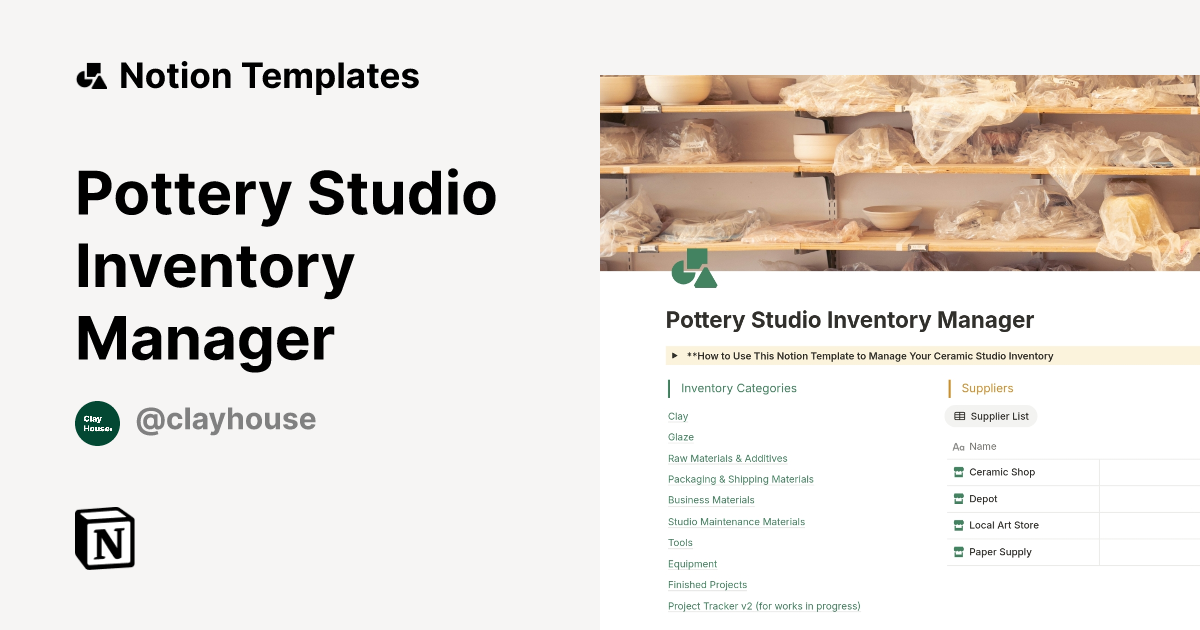 Pottery Studio Inventory Manager Template by Clay House | Notion Marketplace