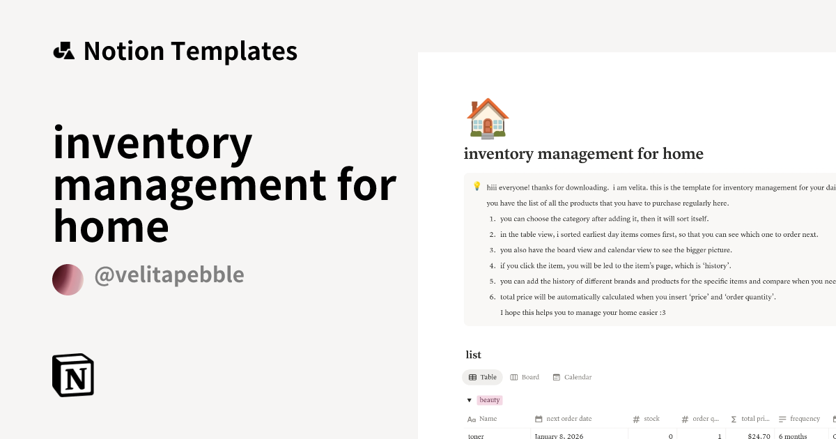 inventory management for home Template | Notion Marketplace