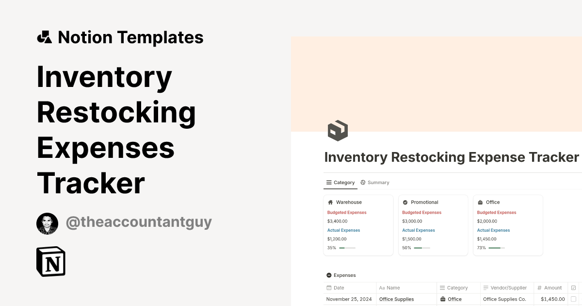 Inventory Restocking Expenses Tracker Template by theaccountantguy ...