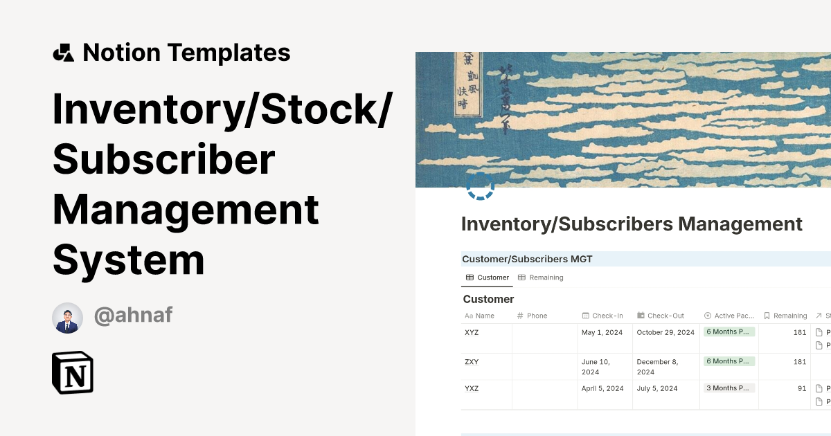 Inventory/Stock/Subscriber Management System Template | Notion Marketplace