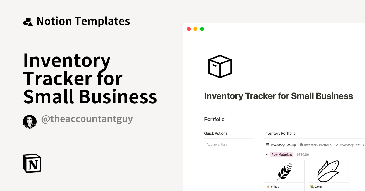 Inventory Tracker for Small Business Template by theaccountantguy | FinanceGuy | Notion Marketplace