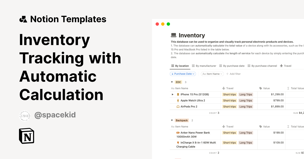 Inventory Tracking with Automatic Calculation Template | Notion Marketplace
