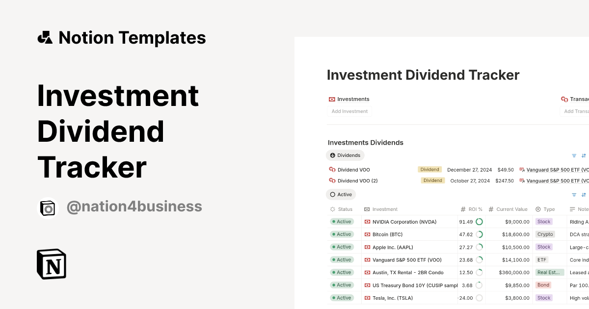 Investment Dividend Tracker Template | Notion Marketplace