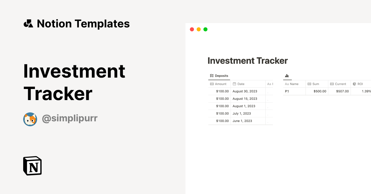 Investment Tracker Template by simplipurr | Notion Marketplace