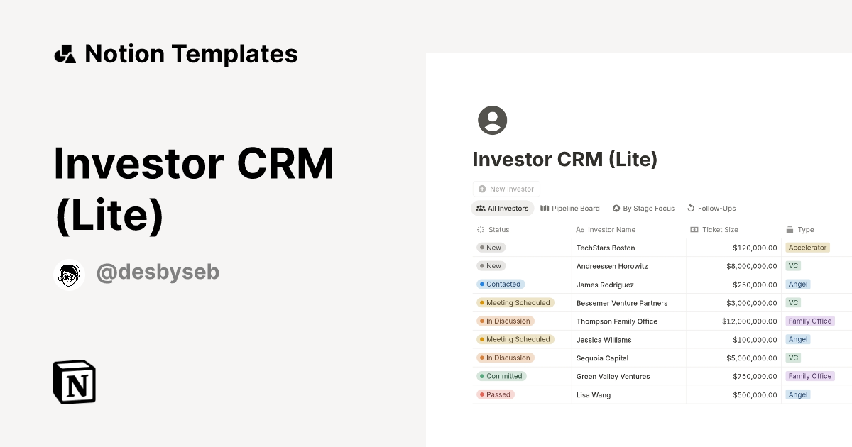 Investor CRM (Lite) Template | Notion Marketplace