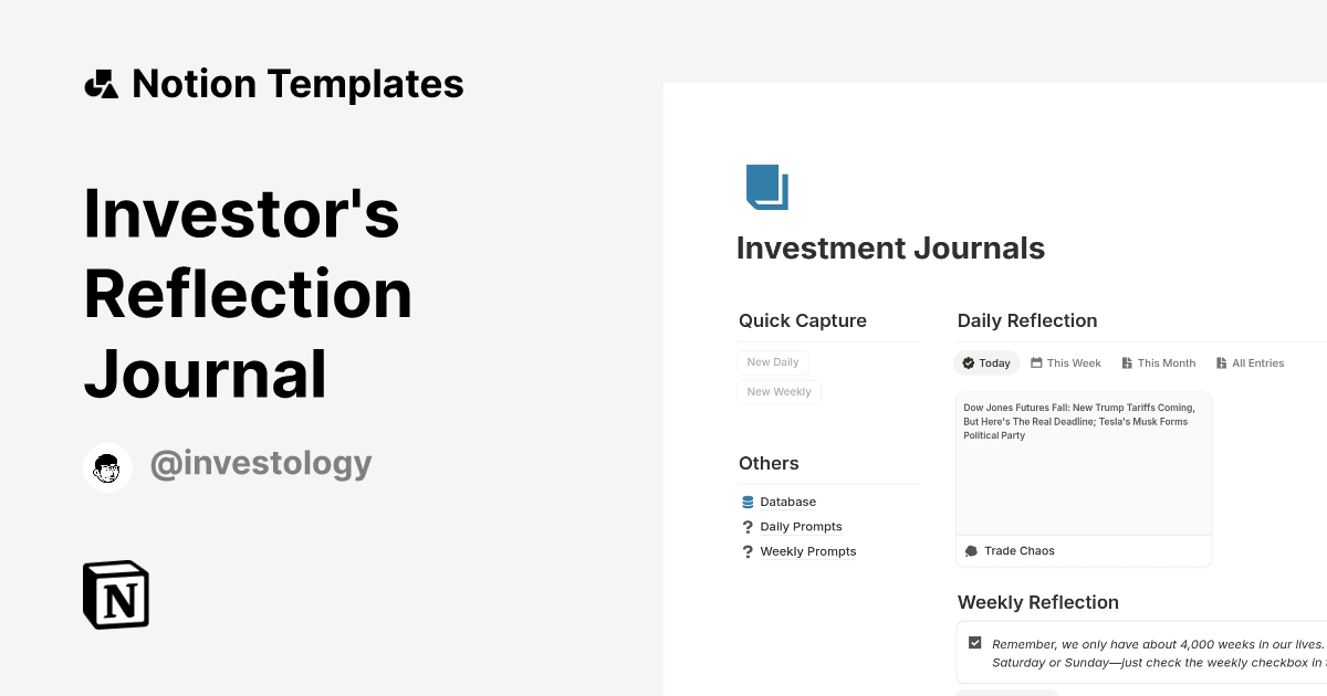Investor's Reflection Journal Template | Notion Marketplace