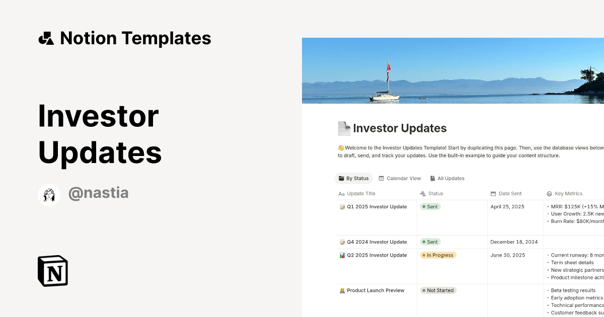 Investor Updates Template | Notion Marketplace