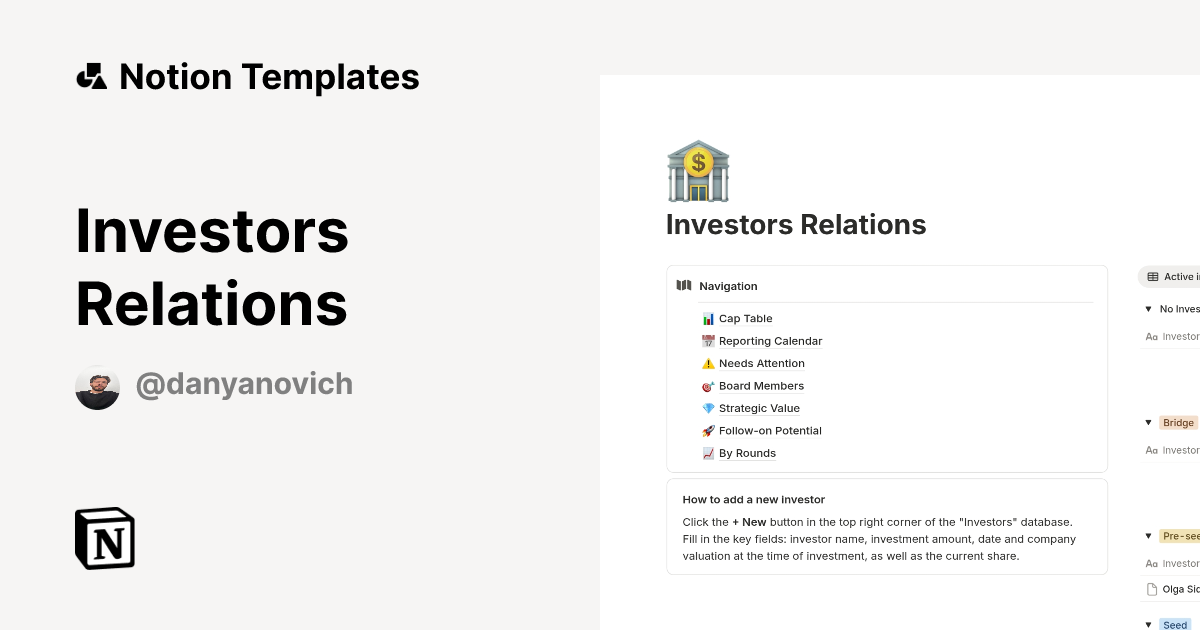 Investors Relations Template by danyanovich | Notion Marketplace