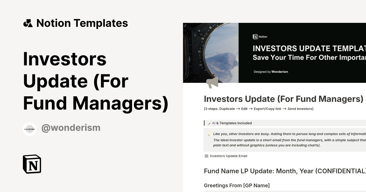 Investors Update (For Fund Managers) Template | Notion Marketplace