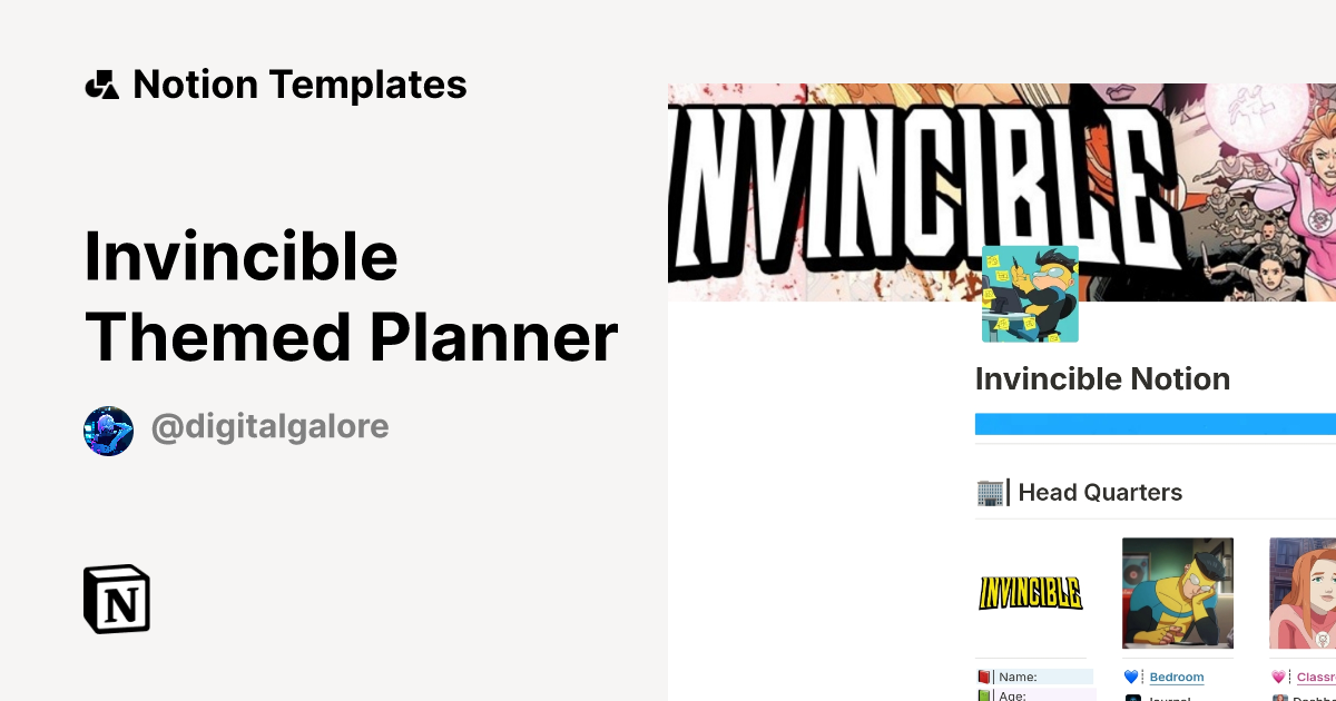 Invincible Themed Planner Template by Digital Galore | Notion Marketplace