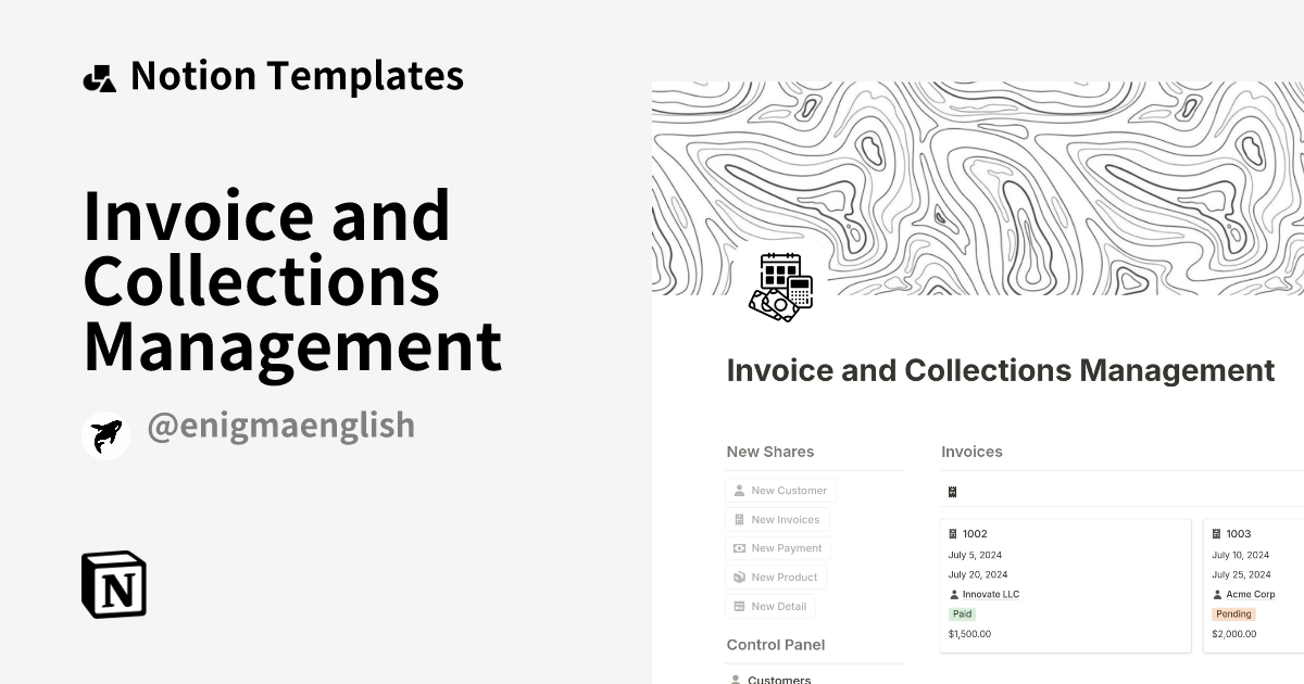 Invoice and Collections Management Template by Enigma | Notion Marketplace