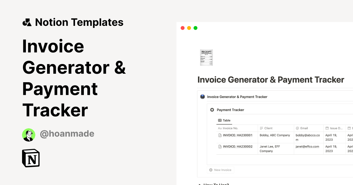 Invoice Generator & Payment Tracker Template | Notion Marketplace