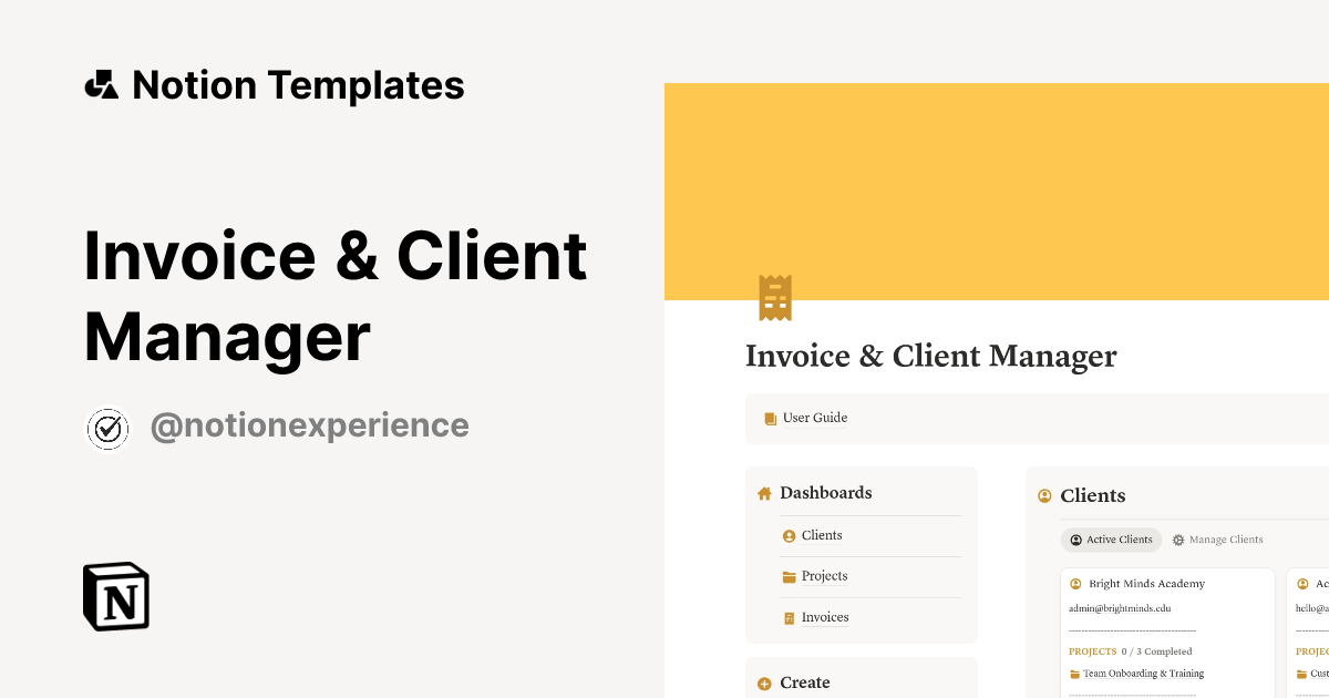 Invoice & Client Manager Template by The Notion Experience | Notion ...