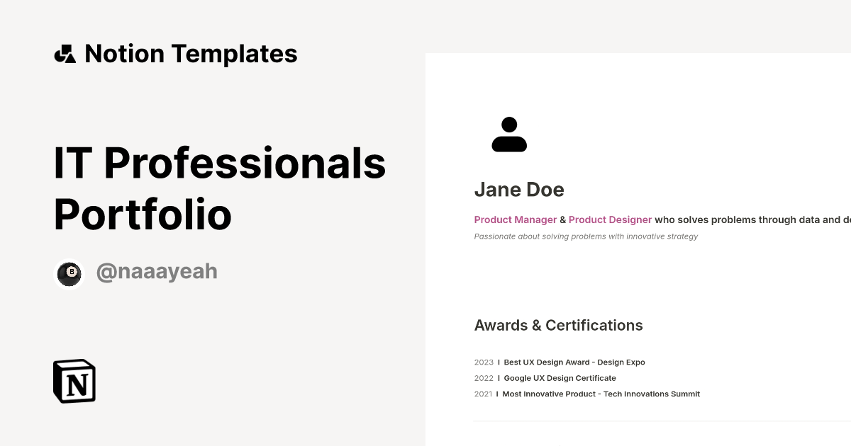 IT Professionals Portfolio Template | Notion Marketplace
