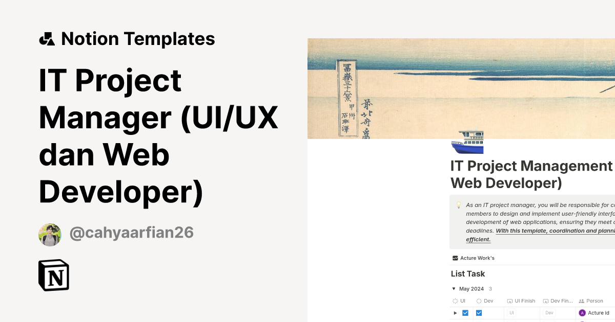 IT Project Manager (UI/UX dan Web Developer) Template by Arfian Cahya | Notion Marketplace