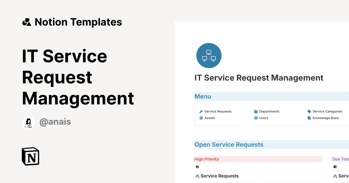IT Service Request Management Template | Notion Marketplace