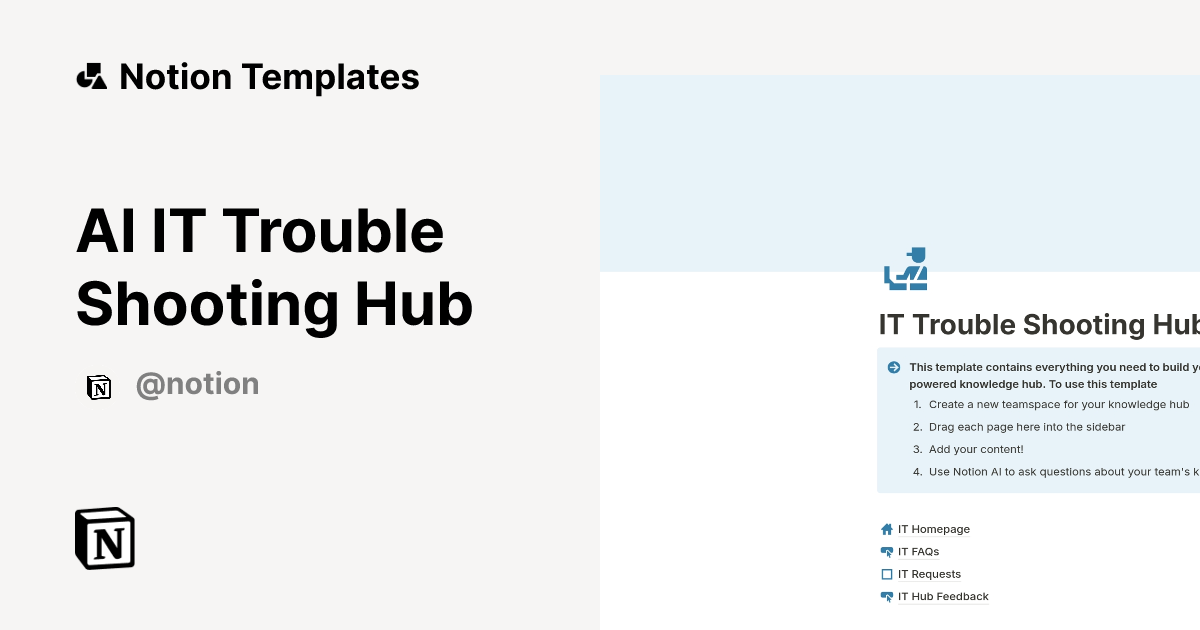 AI IT Trouble Shooting Hub Template by Notion | Notion Marketplace