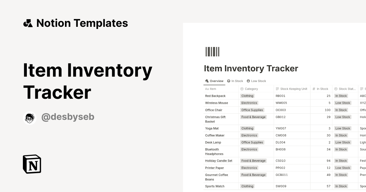 Item Inventory Tracker Template | Notion Marketplace