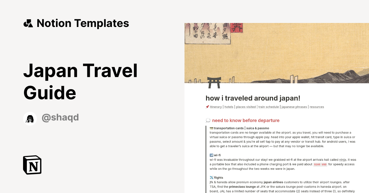 Japan Travel Guide Template | Notion Marketplace