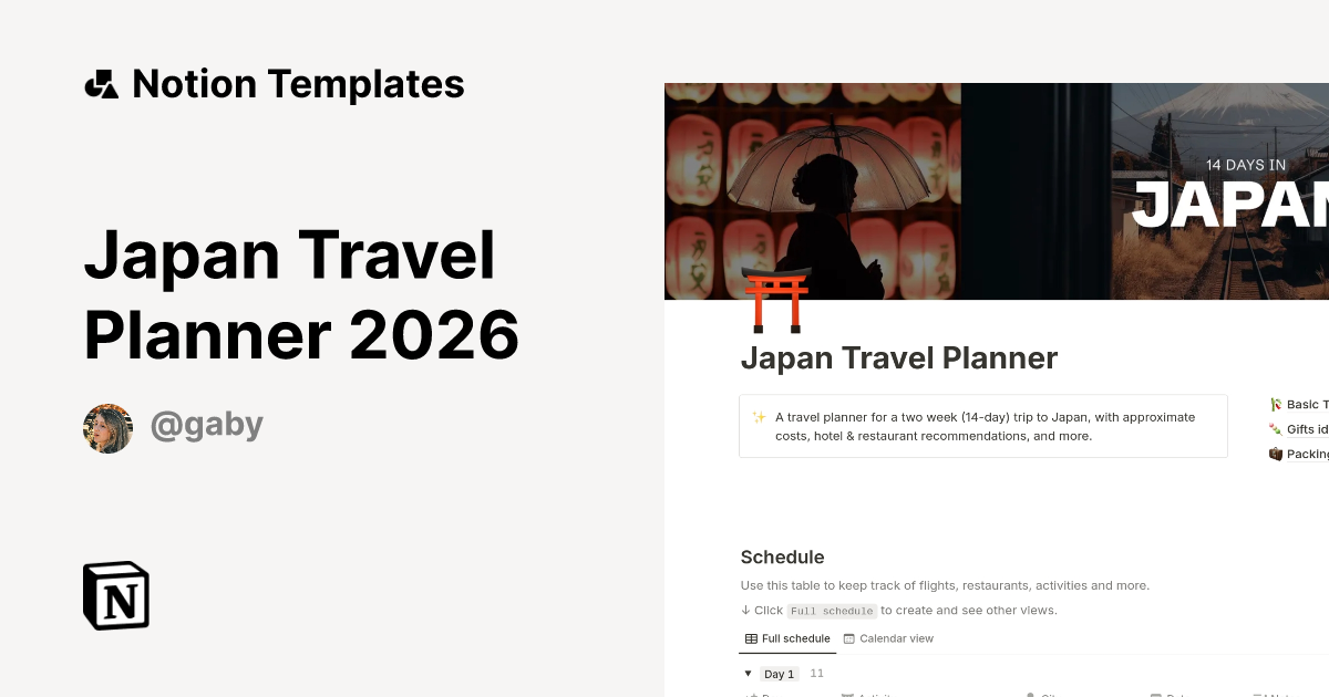 Japan Travel Planner 2026 Template by Gaby | Notion Marketplace