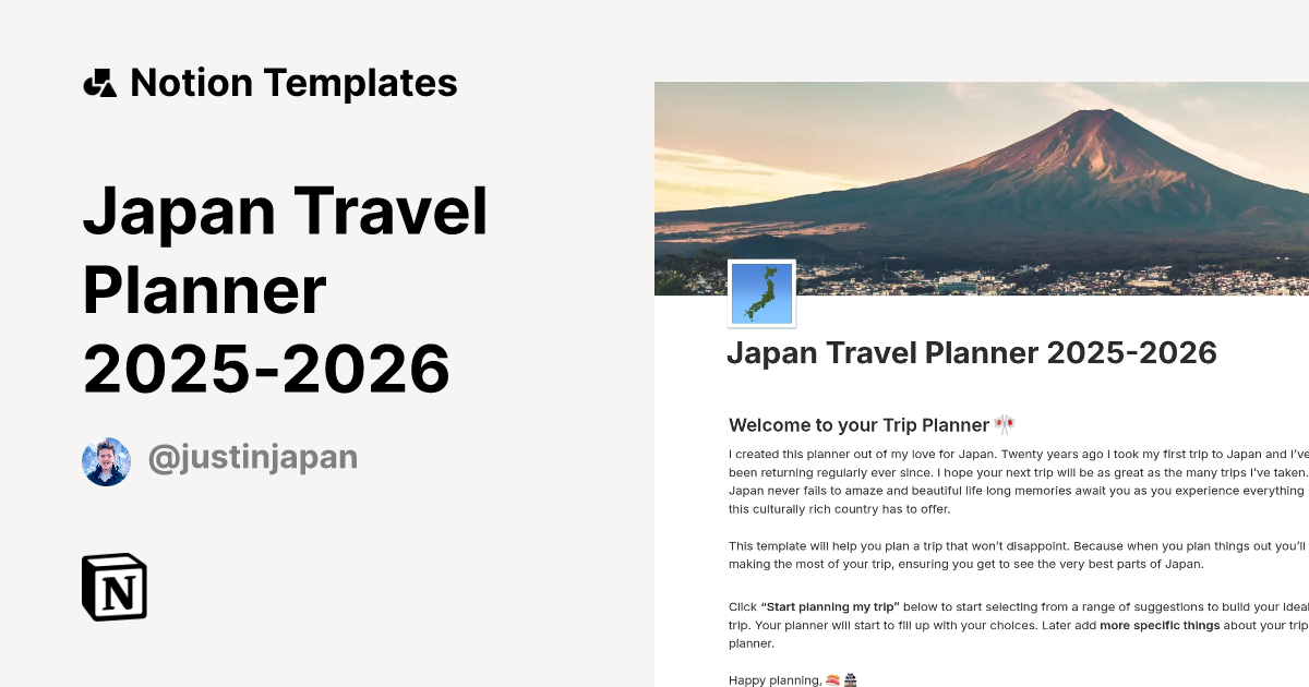 Japan Travel Planner 2025-2026 Template by Just(in) Japan | Notion ...