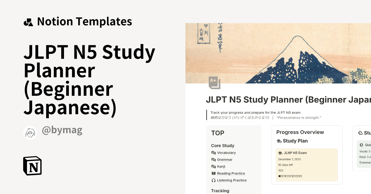JLPT N5 Study Planner (Beginner Japanese) Template by bymag | Notion ...