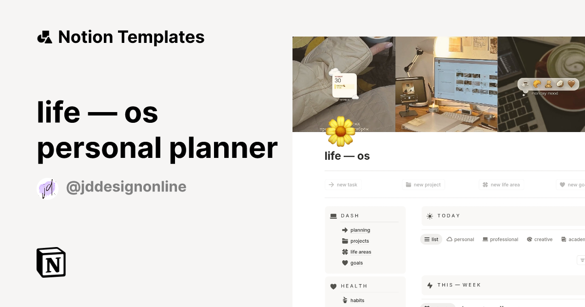 life — os personal planner Template by jess | jddesignonline | Notion ...