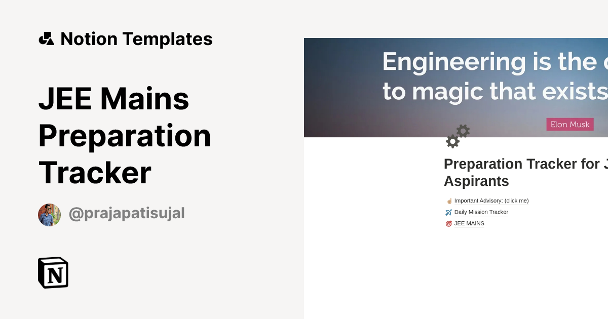 JEE Mains Preparation Tracker Template by Sujal Prajapati | Notion ...