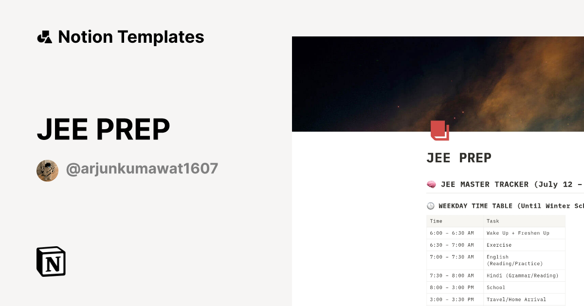 JEE PREP Template | Notion Marketplace