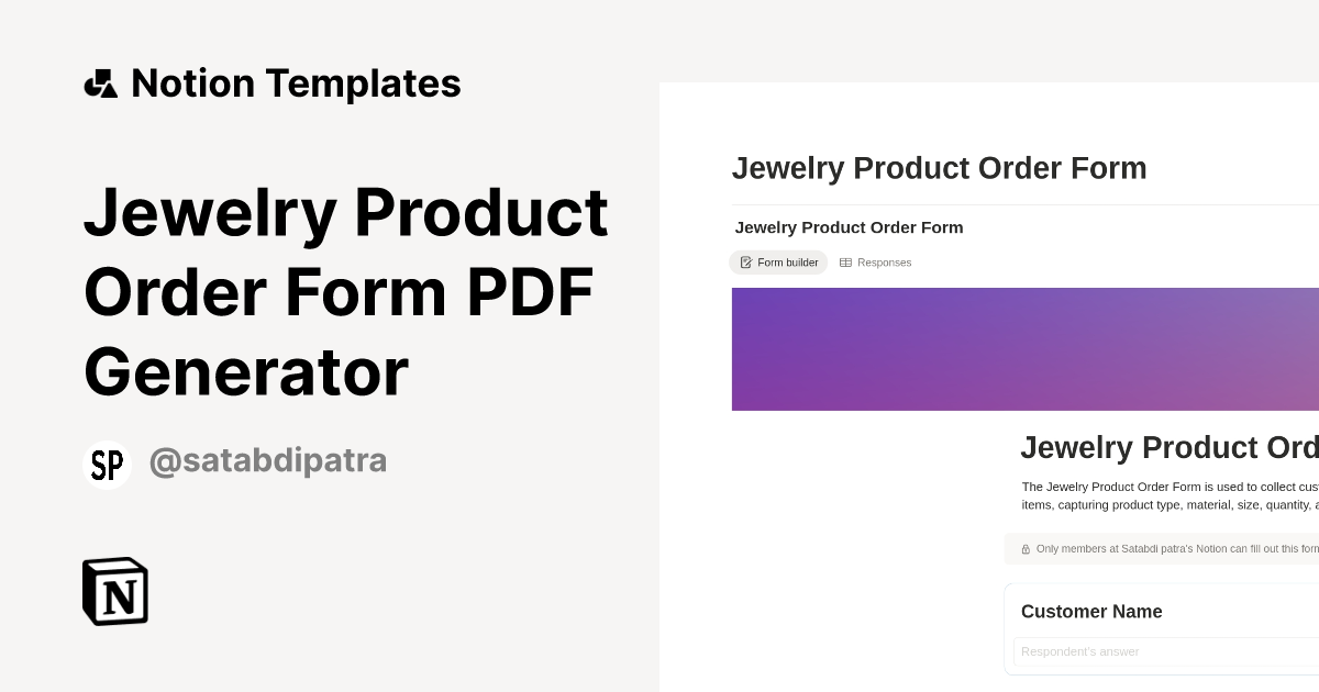 Jewelry Product Order Form PDF Generator Template by Satabdi Patra ...
