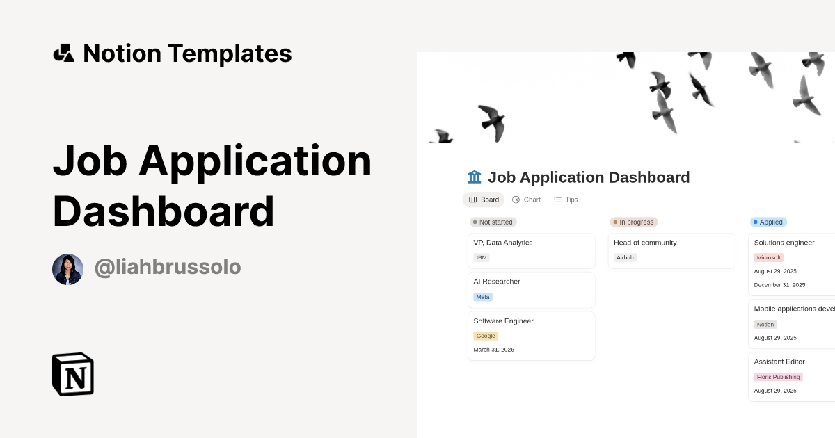Job Application Dashboard Template by Liah Brussolo | Notion Marketplace