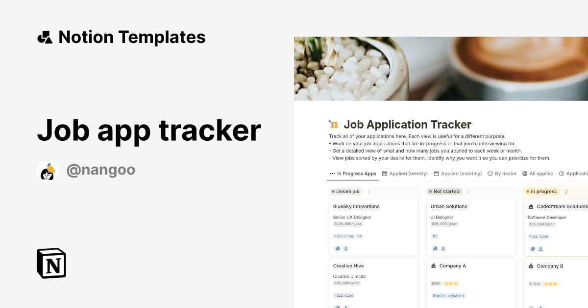 Job app tracker Template | Notion Marketplace